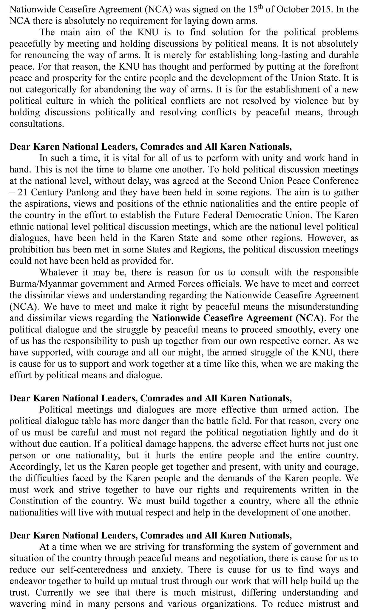 KNU President General Mutu Say Poe’s Address on 69th Anniversary of ...