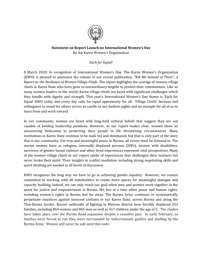Statement on Report Launch on International Women’s Day - Progressive Voice