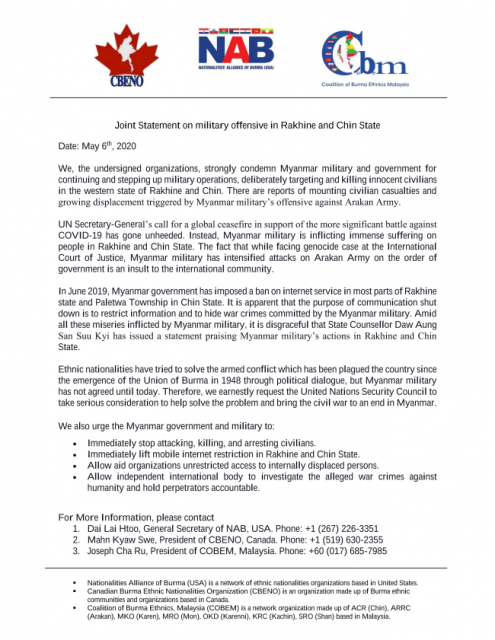 Joint Statement on Military Offensive in Rakhine and Chin State ...