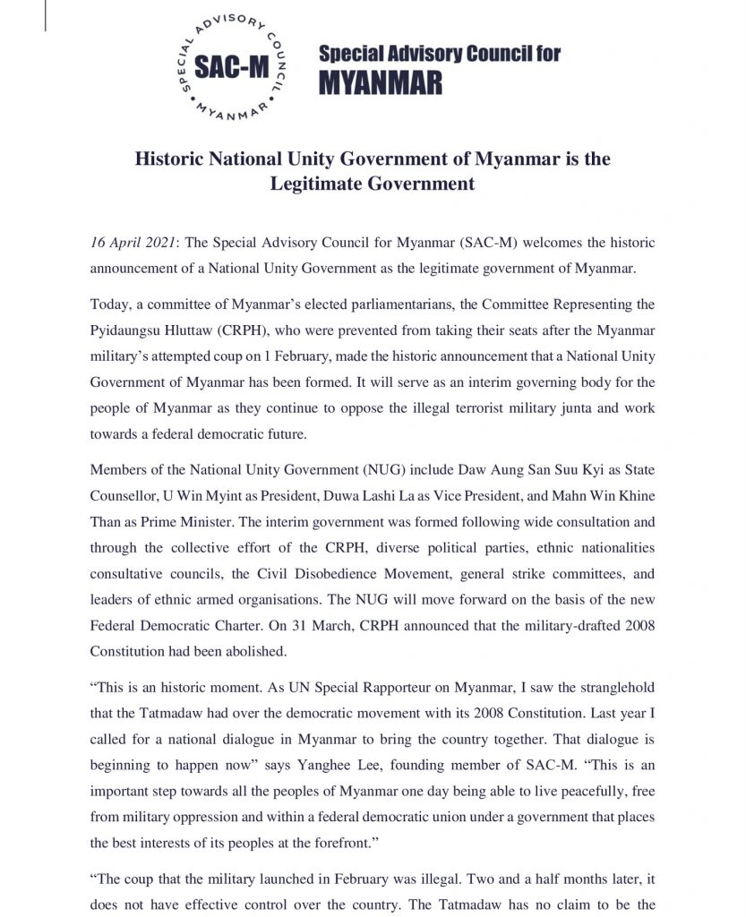 Historic National Unity Government of Myanmar is the Legitimate ...