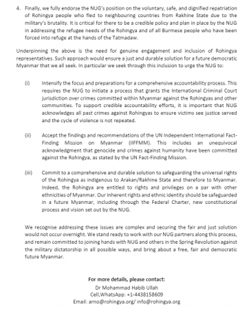 Statement of ARNO on the NUG policy Position on Rohingya in Rakhine ...