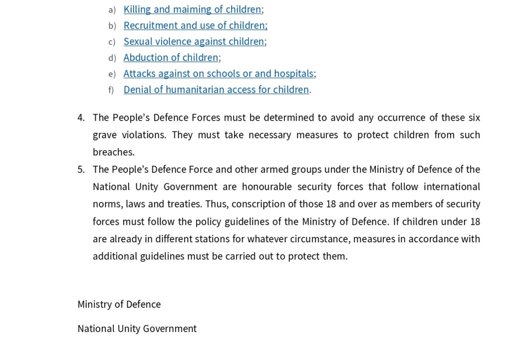 Directive (3/2022) for People’s Defence Forces Protection of Children ...